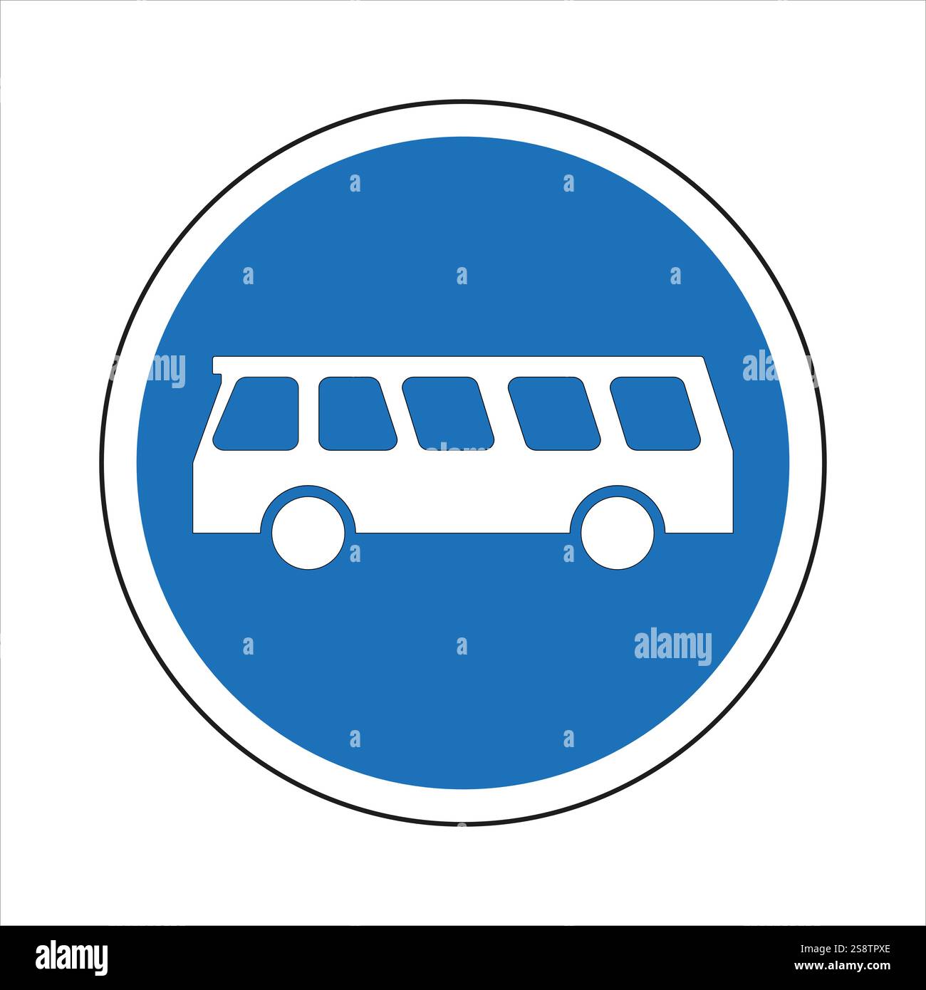 Simple blue and white bus sign indicating a bus stop or other bus ...