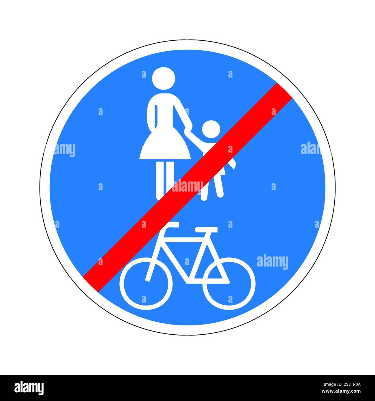 Circular blue road sign with red diagonal stripe prohibiting ...