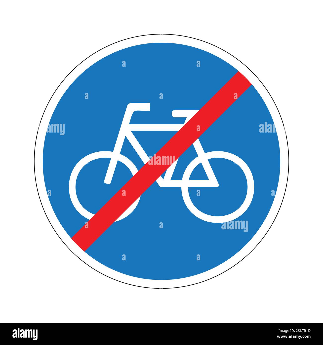 Blue and red round traffic sign indicating the end of a designated cycle path or bicycle lane ...
