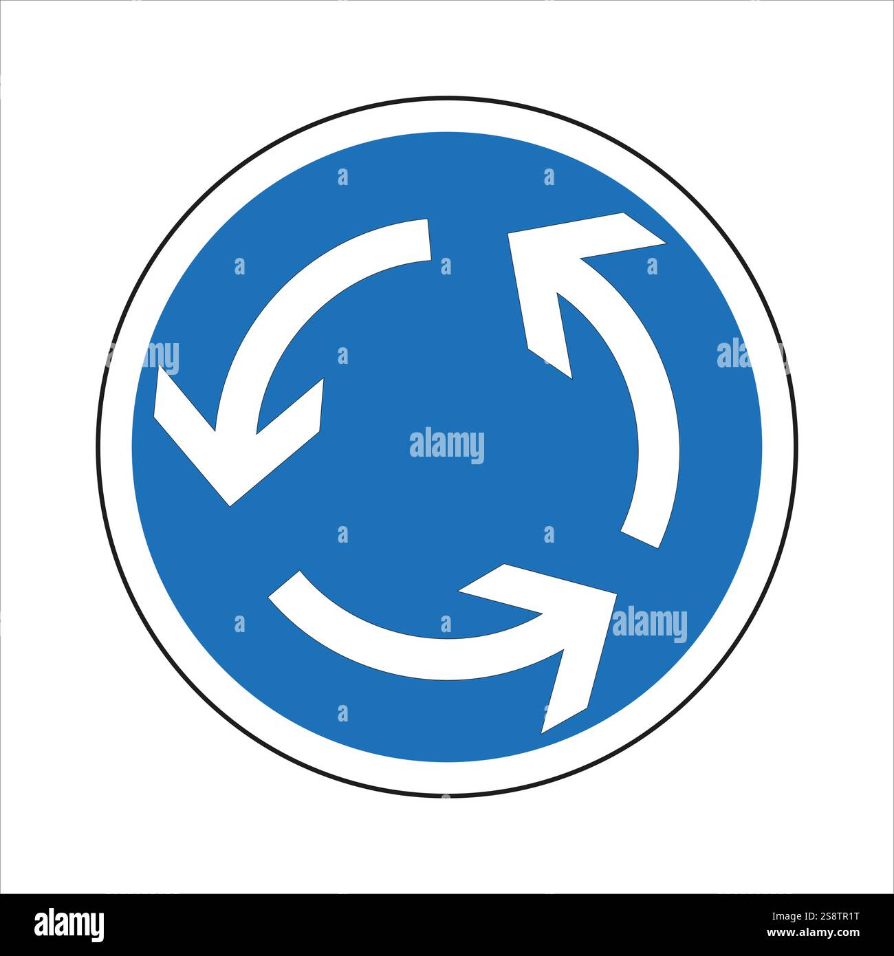 Roundabout road sign showing mandatory clockwise circulation, promoting traffic safety and ...