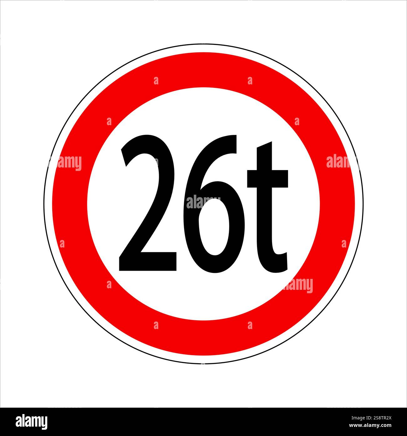 Regulatory road sign indicating a weight restriction of 26 tons ...
