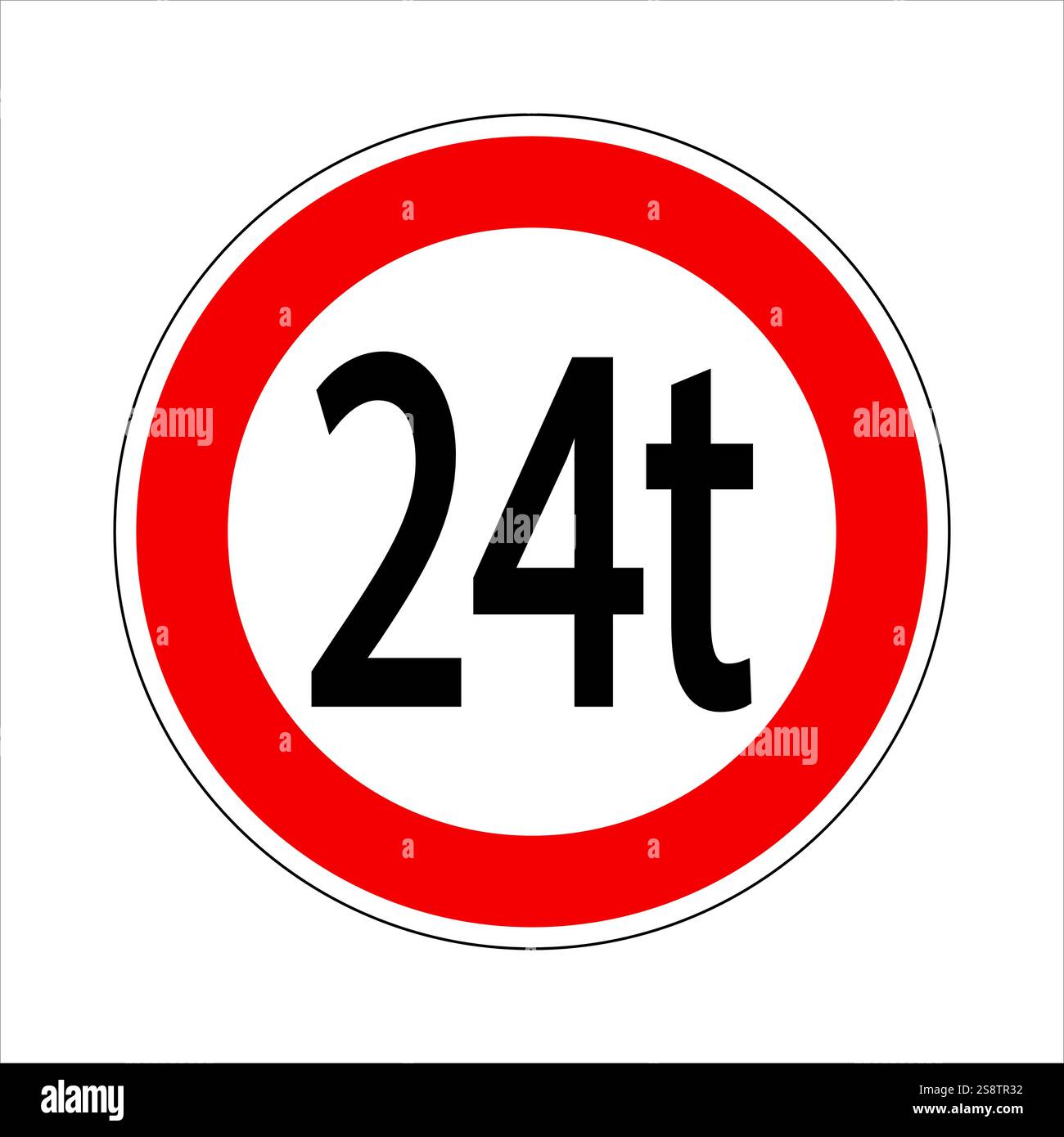 Regulatory road sign indicating a weight limit of 24 tons, prohibiting ...