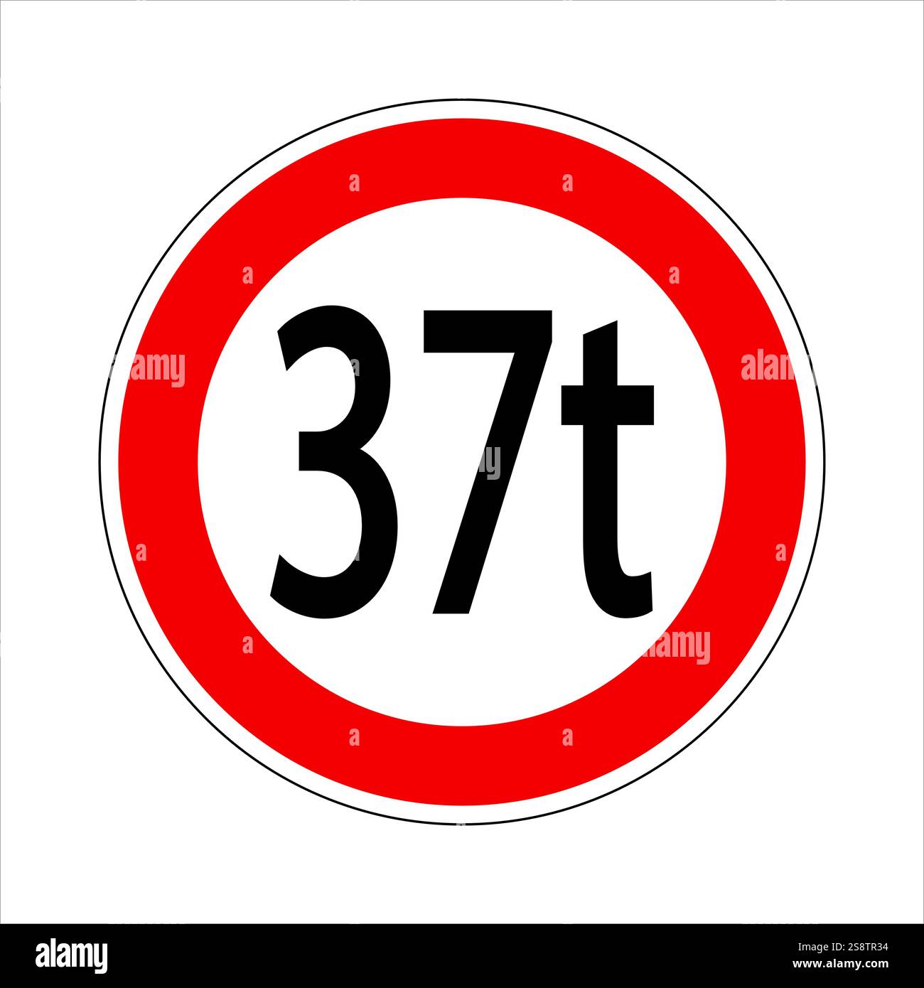 Regulatory road sign indicating a weight limit of 37 tons for passing ...