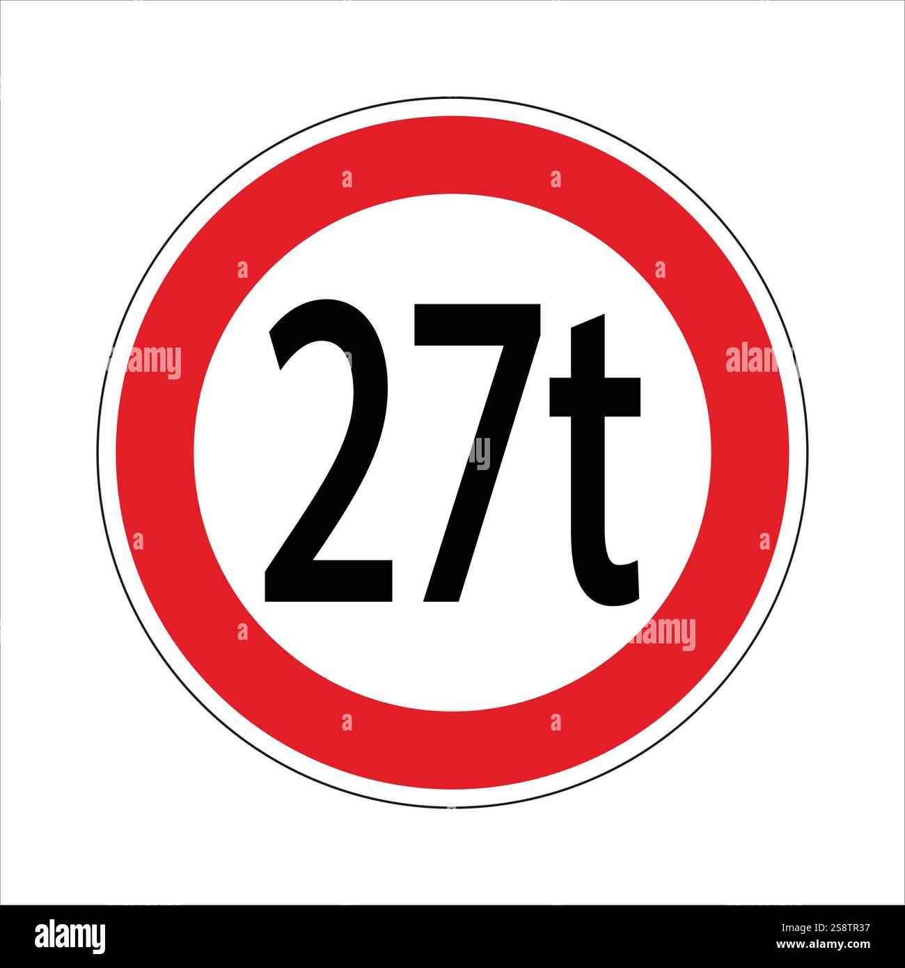 Regulatory road sign indicating a weight limit of 27 tons for passing ...