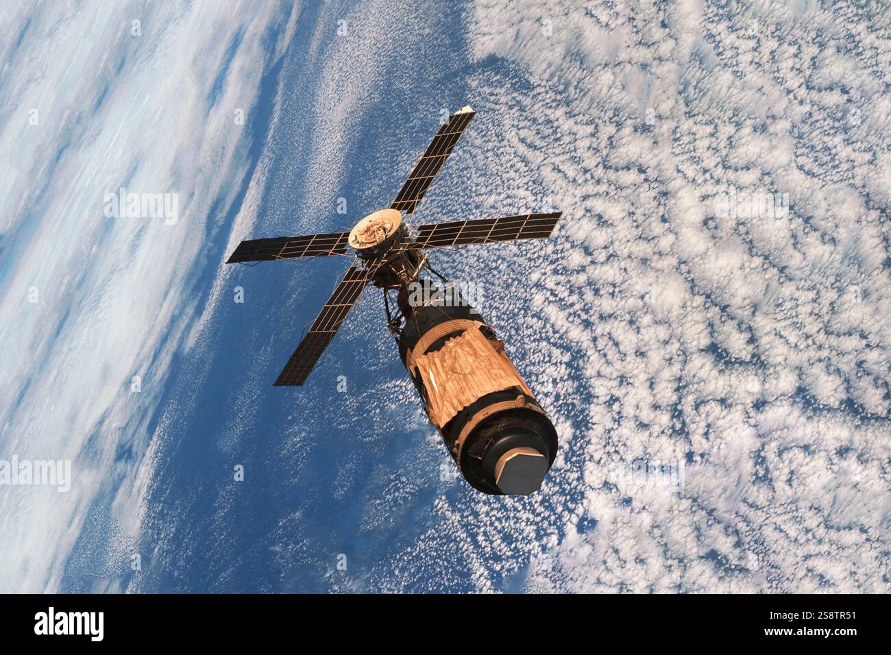 A space satellite above the Earth's surface. Elements of this image ...