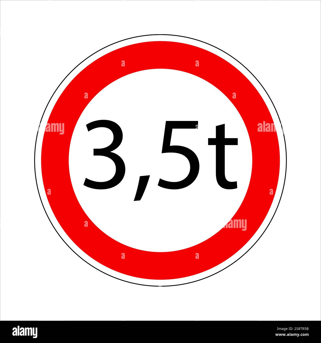 Regulatory road sign indicating a weight limit of 3.5 tons for passing ...