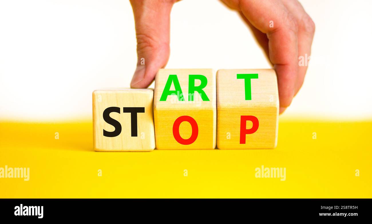 Start or stop symbol. Concept words Start or Stop on beautiful wooden ...