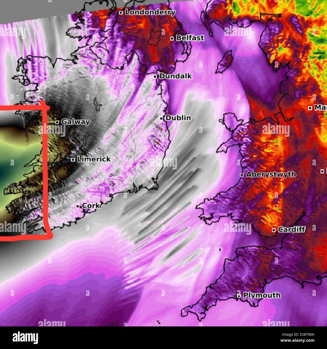 Weather map. Notices. Rain. Torrential rain due to an electrical storm ...