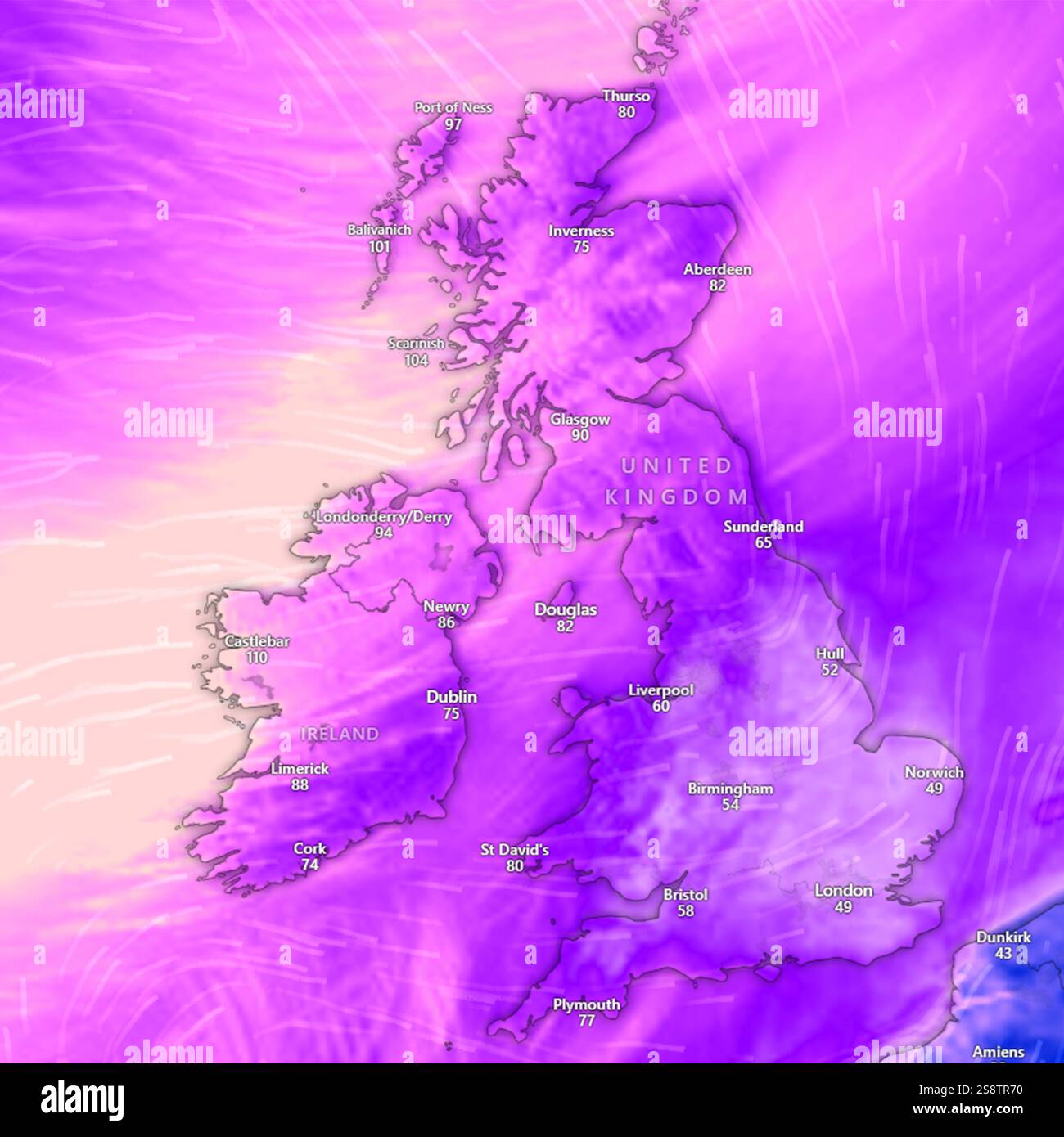 Weather map. Notices. Rain. Torrential rain due to an electrical storm ...
