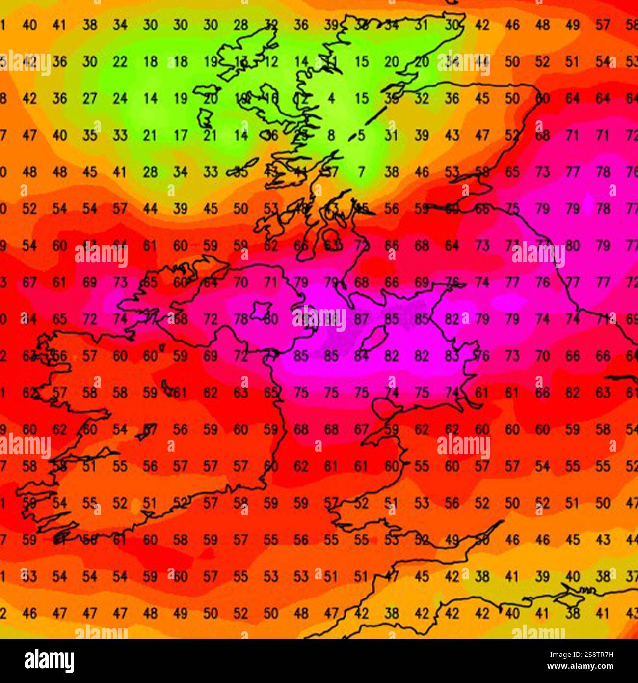 Weather map. Notices. Rain. Torrential rain due to an electrical storm ...