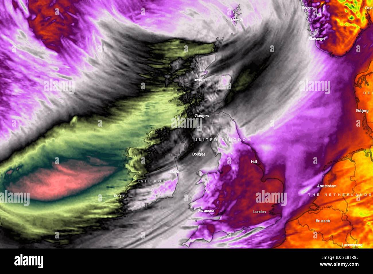 Weather map. Notices. Rain. Torrential rain due to an electrical storm ...