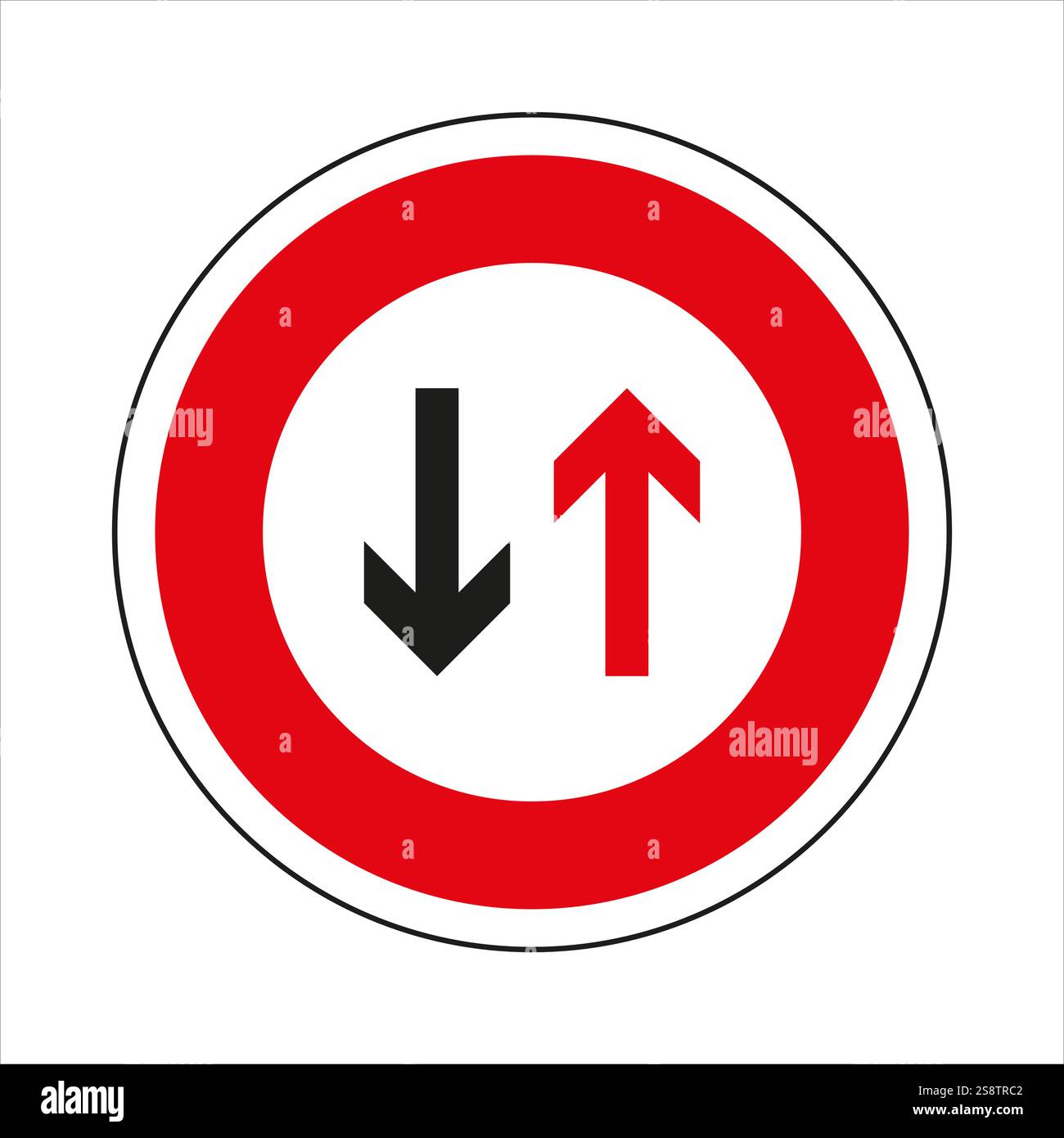 Round red and white give way sign indicating priority to oncoming ...