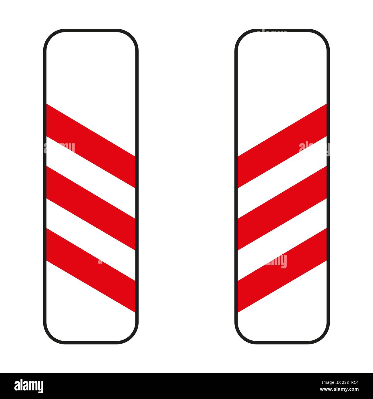 Railway markers with red and white stripes indicating 150 meters ...