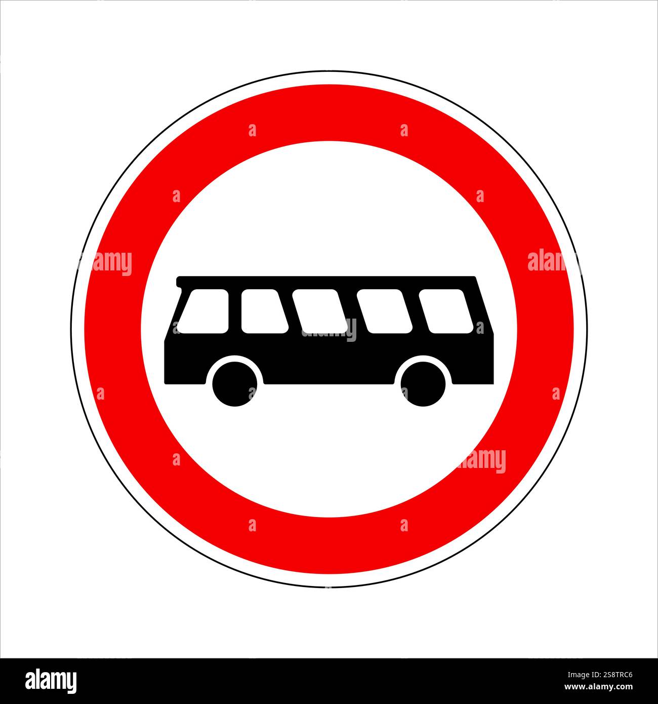 Round red and white road sign prohibiting bus traffic, promoting road ...