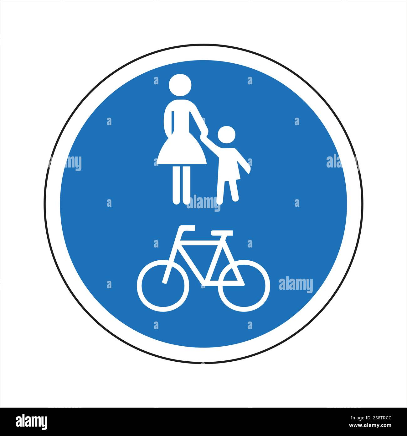 Blue and white mandatory road sign indicating combined bicycle and ...