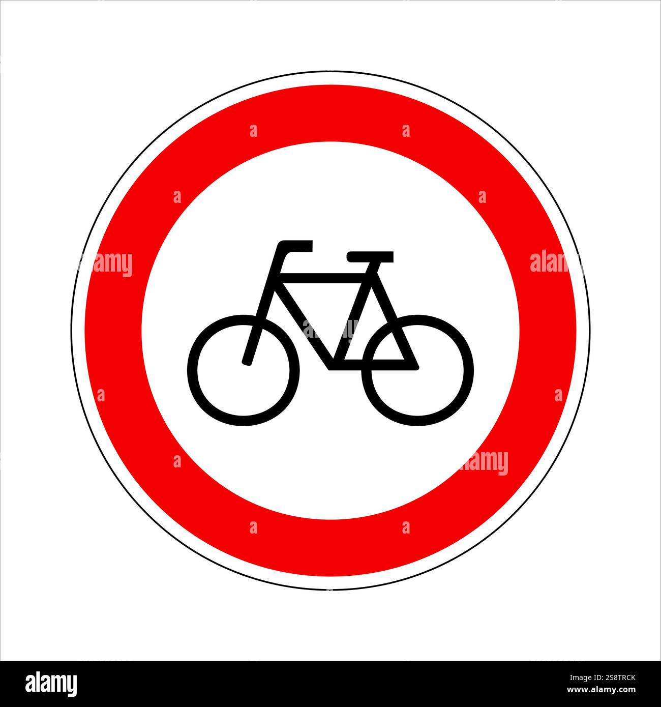 Round red and white road sign prohibiting bicycles, indicating cycling ...