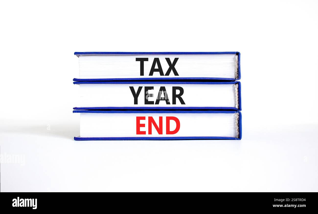 Tax year end symbol. Concept words Tax year end on beautiful blue white ...
