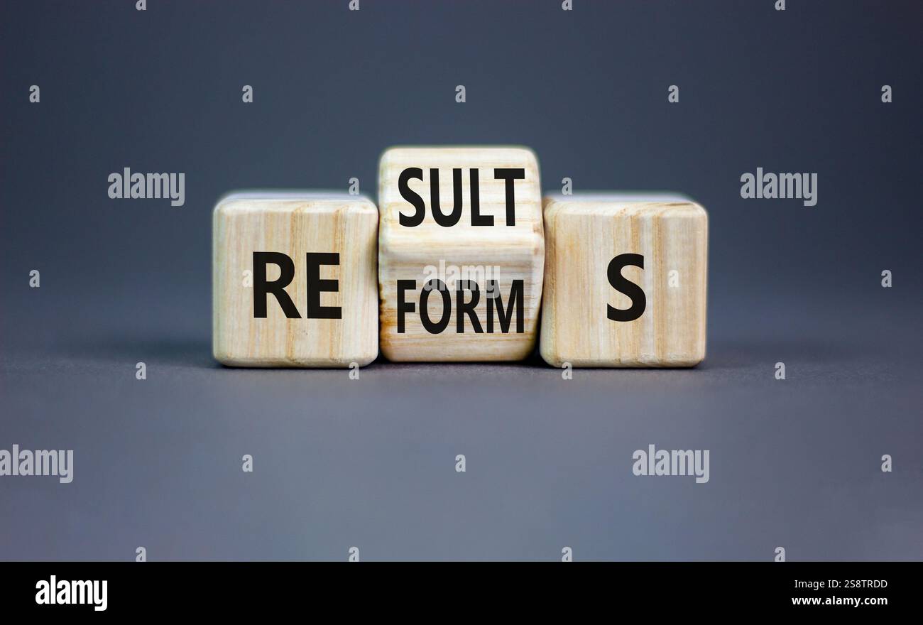 Reform and result symbol. Concept words Reforms Results on beautiful ...