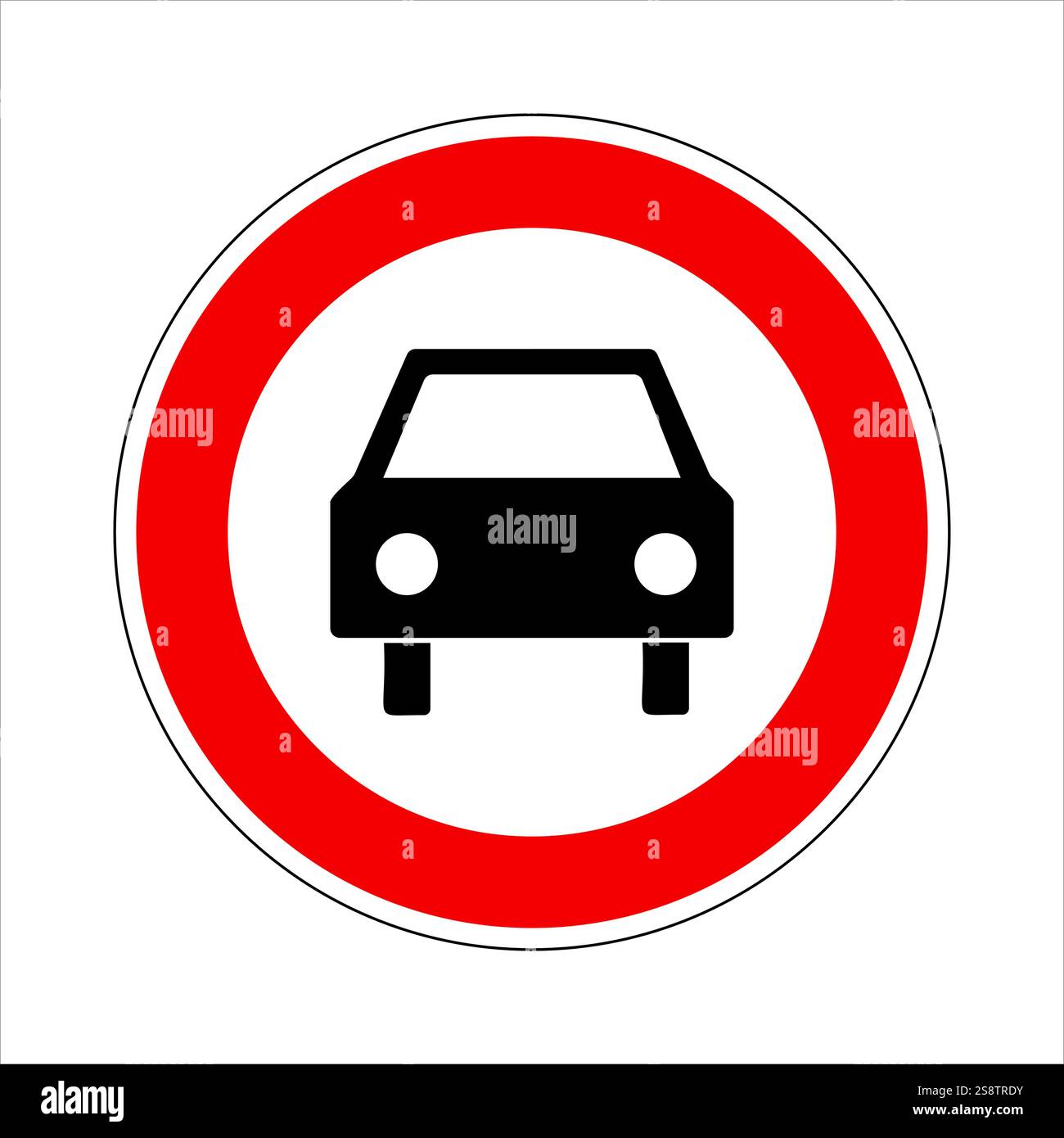 Round traffic sign with red prohibition symbol indicating no car access ...