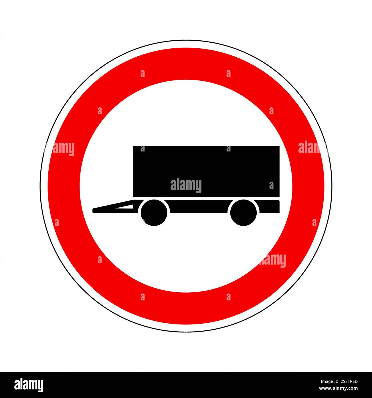 Red and white circular road sign prohibiting trailers, isolated on ...
