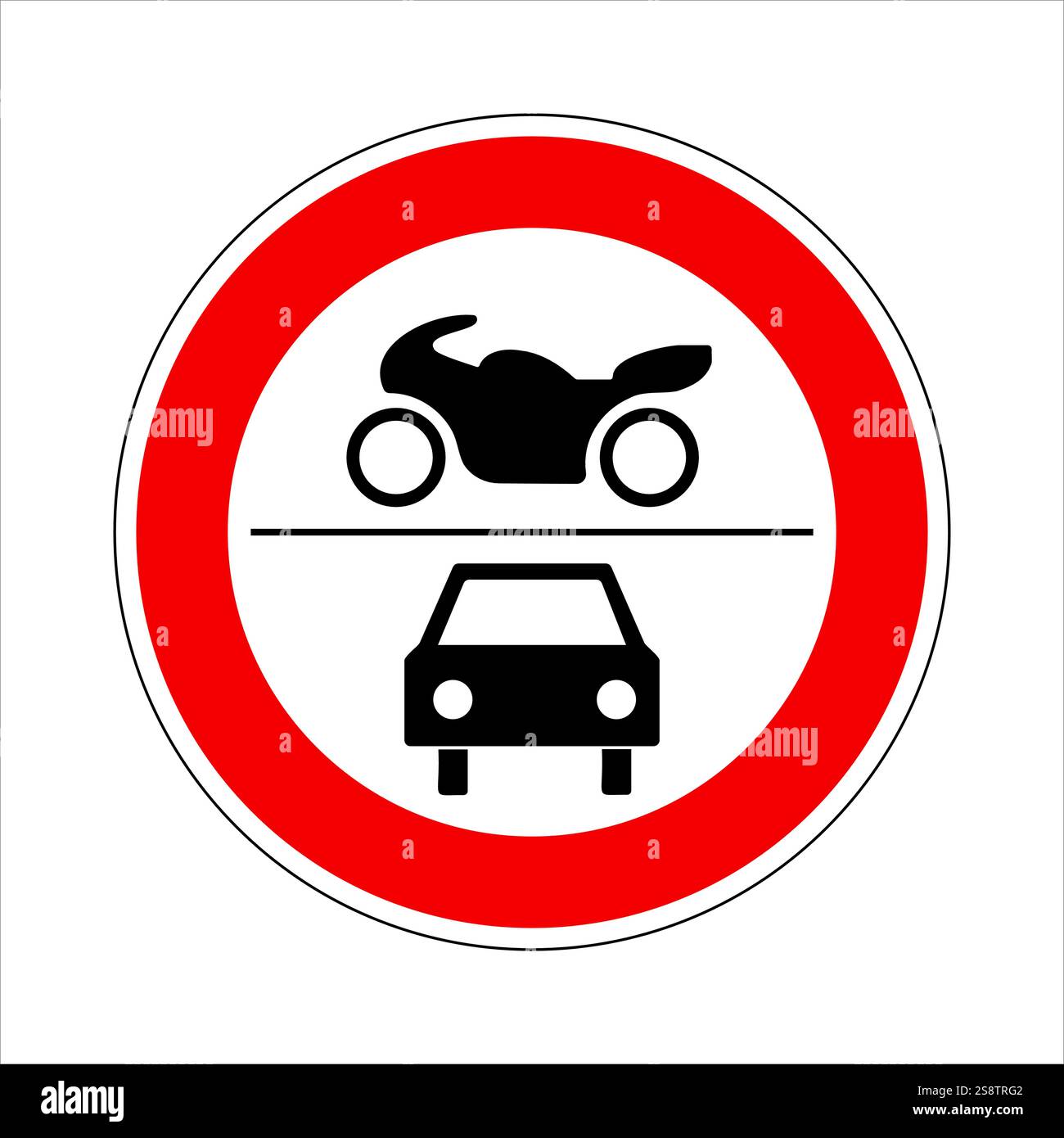 A round red-white road sign signaling prohibited for motorcycles and ...