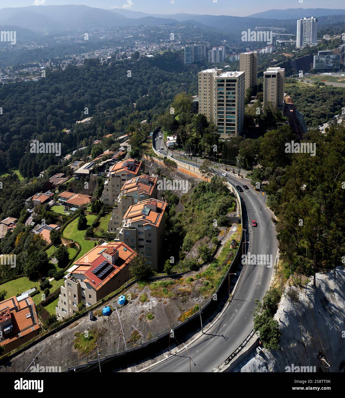 Cityscape Santa Fe area of Mexico City, Mexico aerial Stock Photo - Alamy