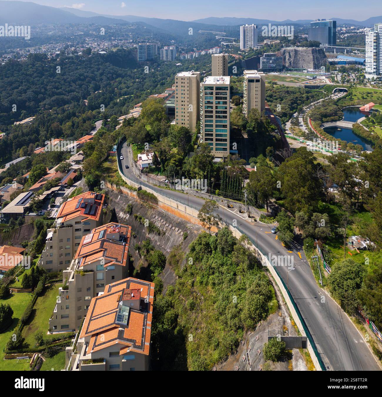 Cityscape Santa Fe area of Mexico City, Mexico aerial Stock Photo - Alamy