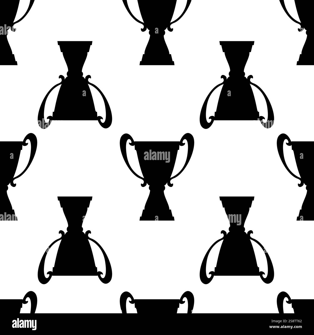 Winner trophy cup seamless pattern. Black simple silhouette texture ...