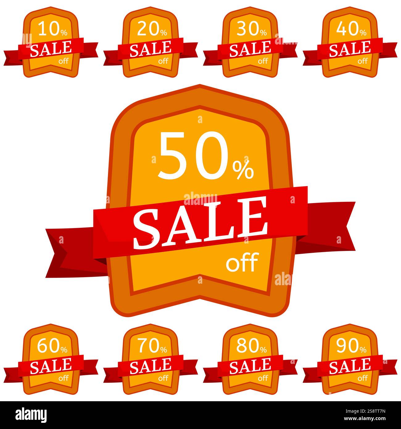 Set of discount stickers. Orange badges with red ribbon for sale 10 ...