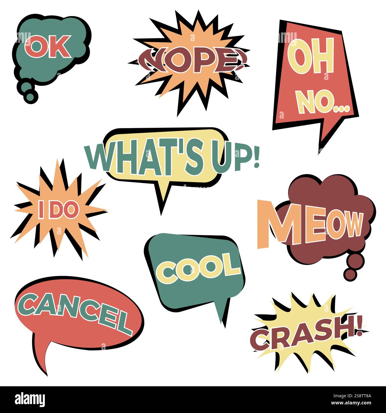 Set of nine cartoon comic balloon speech bubbles in flat style ...