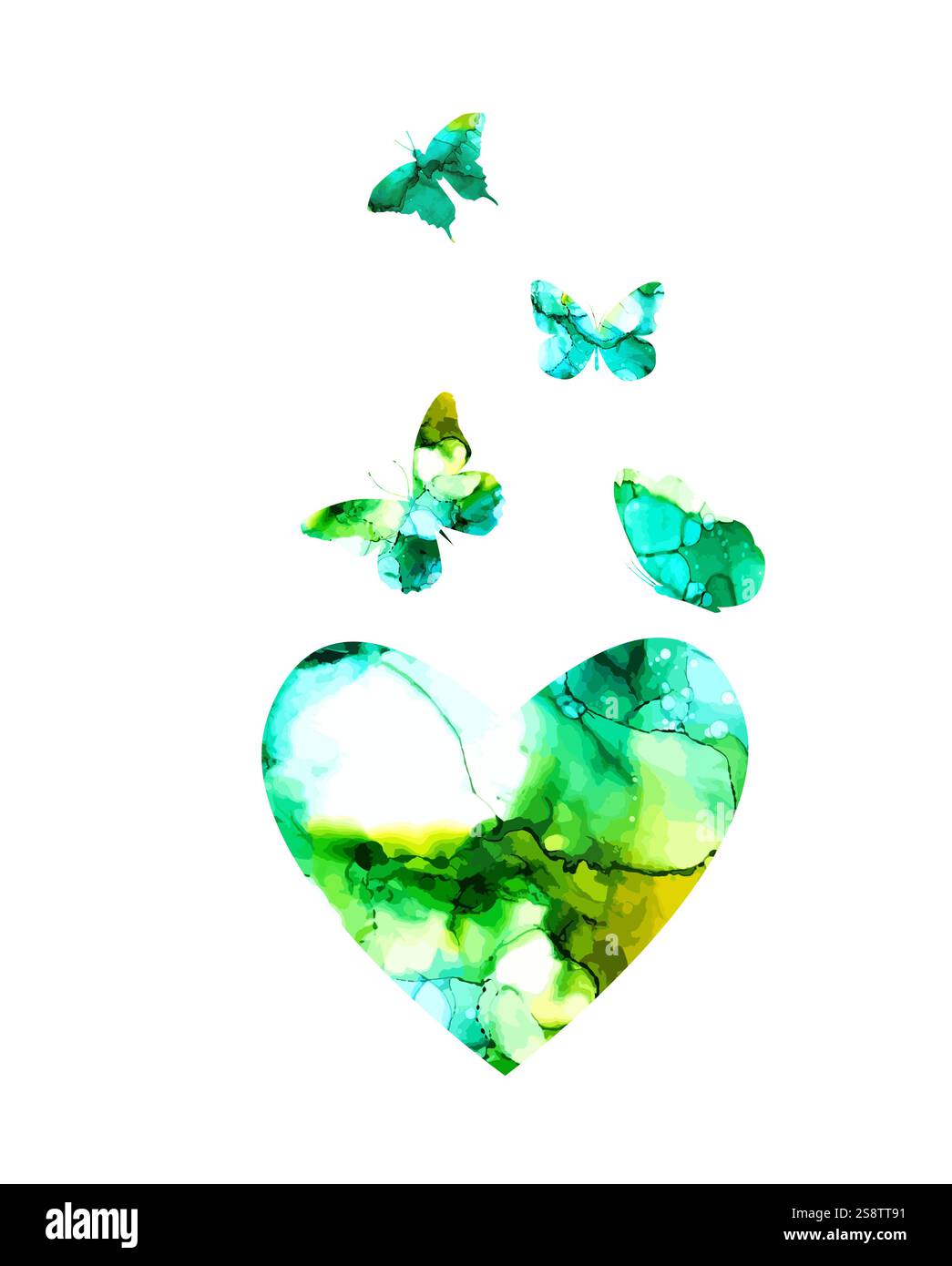 Hearts and butterflies in watercolor. With love, Happy Valentine's Day ...