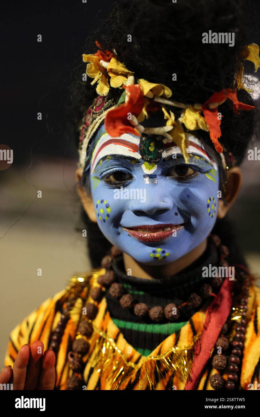 Child painted as Lord Shiva, Ghats, Varanasi, Uttar Pradesh, India ...