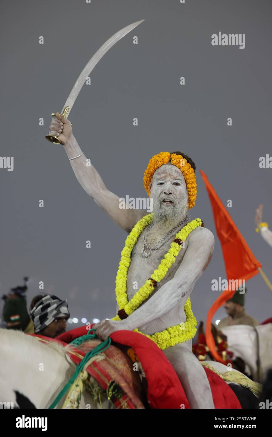 Naga Sadhus, parading to the Sangam on the Shahi Snan (Royal Bath ...