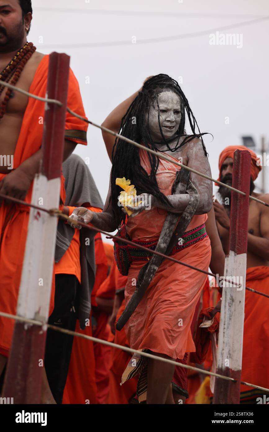 Female Naga Sadhu, Shahi Snan parade (Royal Bath), Maha Kumbh Mela ...