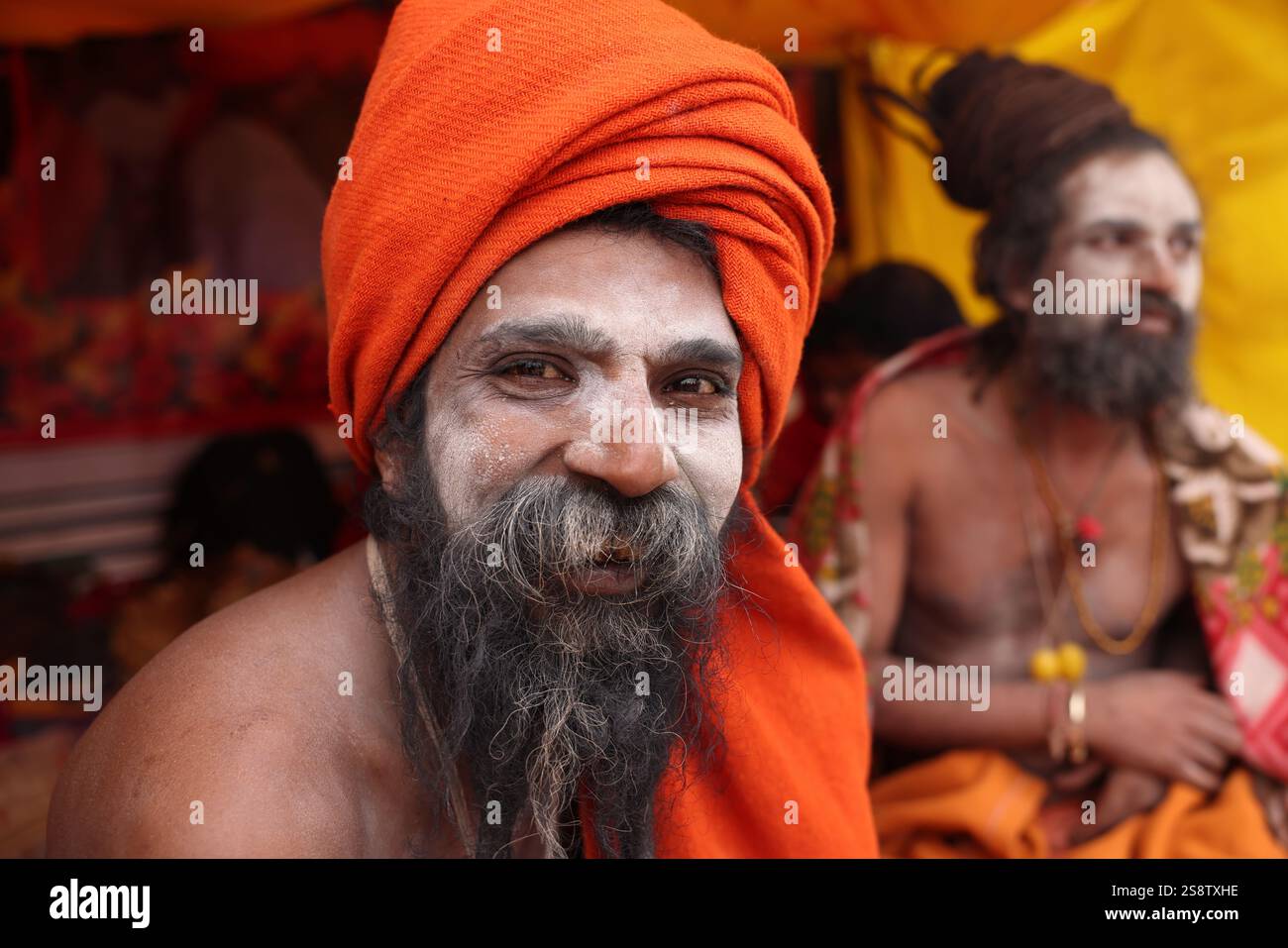 Naga sadhus in an akhara, Maha Kumbh Mela, Prayagraj, Uttar Pradesh ...