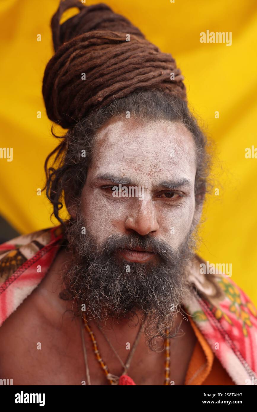 Naga sadhu in an akhara, Maha Kumbh Mela, Prayagraj, Uttar Pradesh ...