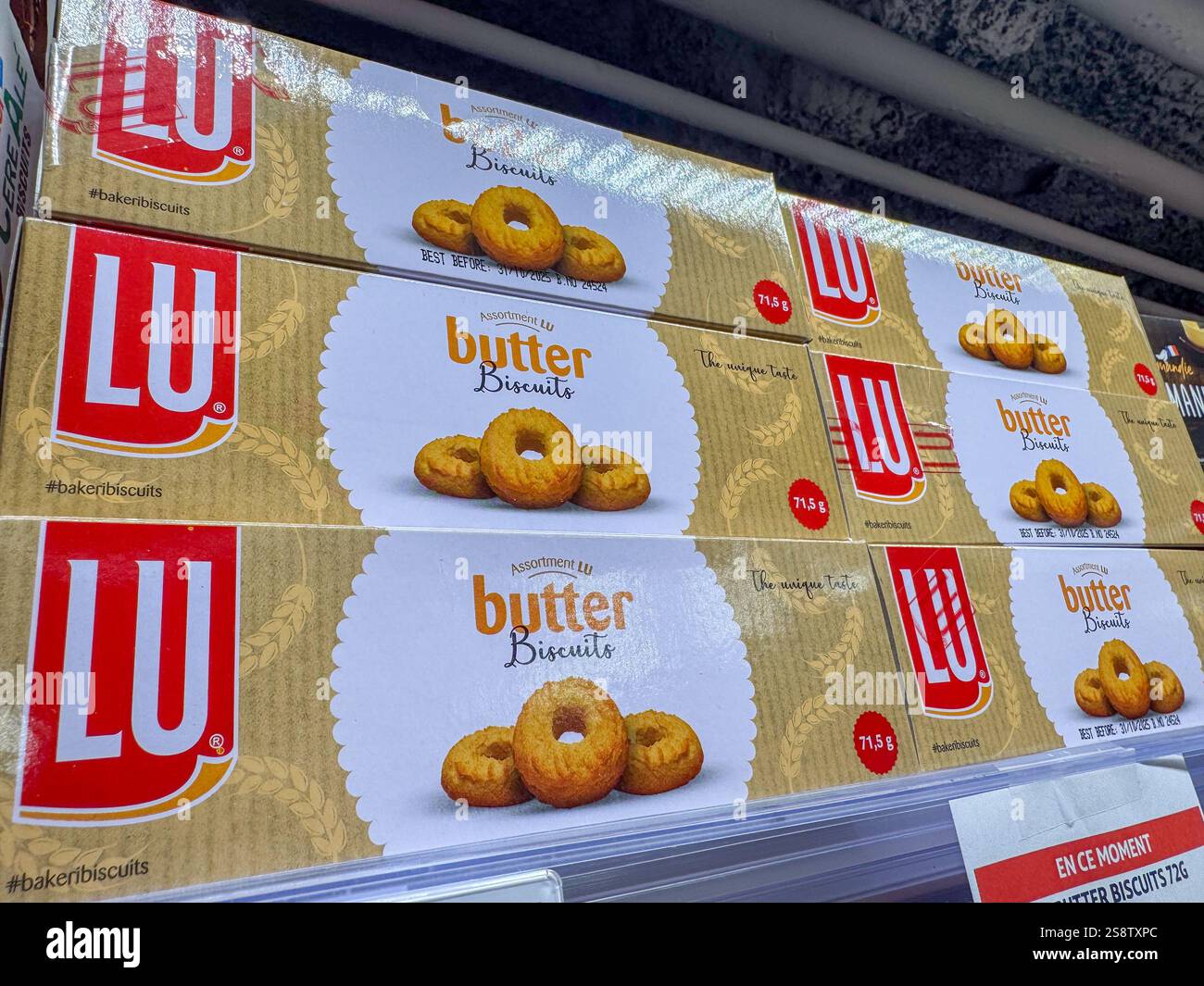 Butter biscuits delight captured in a grocery aisle display Stock Photo ...