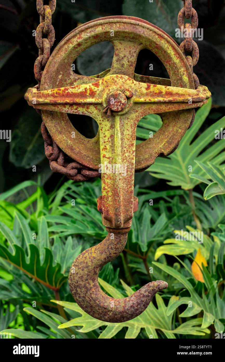 Antique pulley, block and tackle Stock Photo - Alamy
