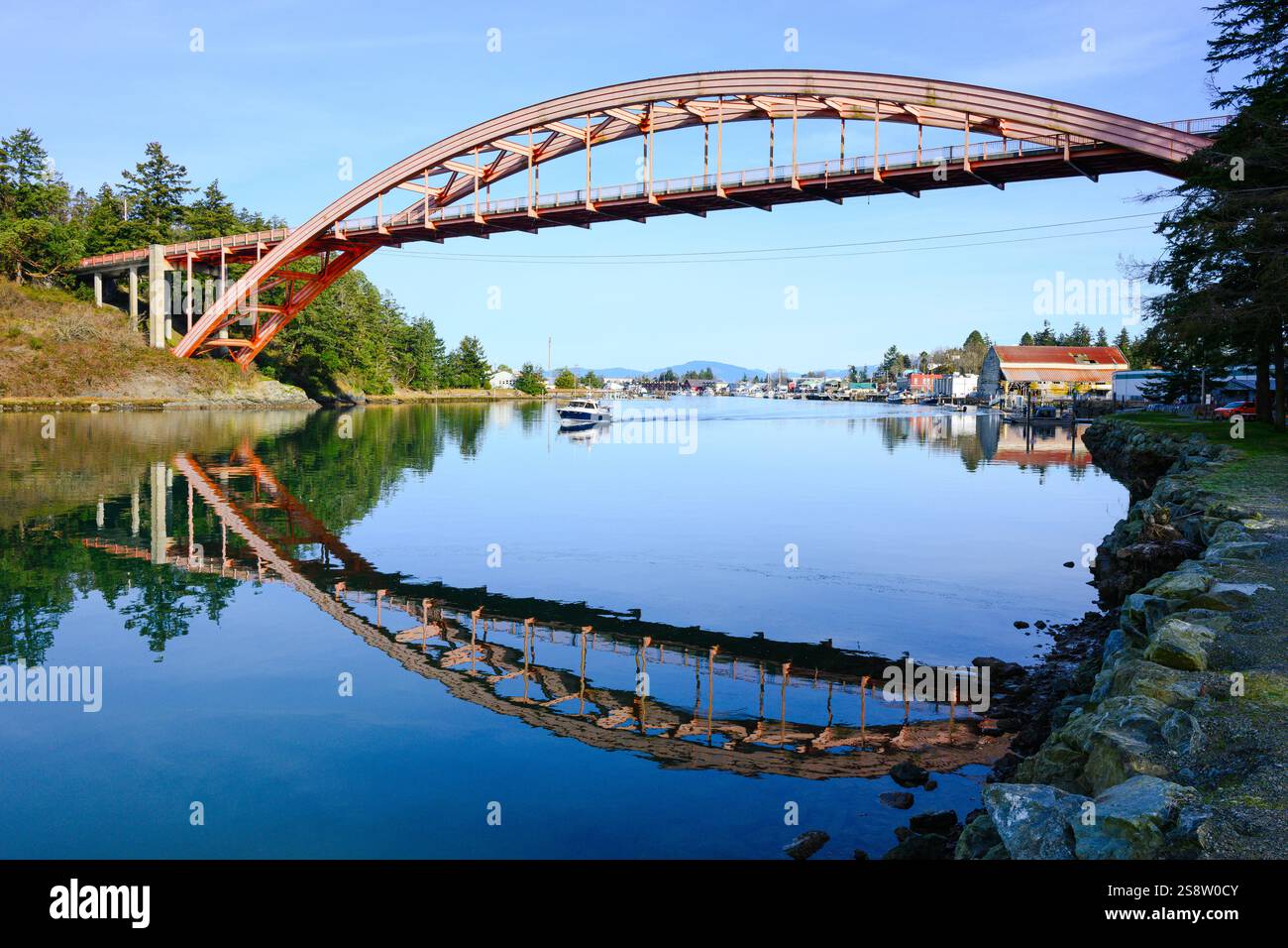 La Conner, WA, USA - January 20, 2025; Rainbow Bridge crossing the ...