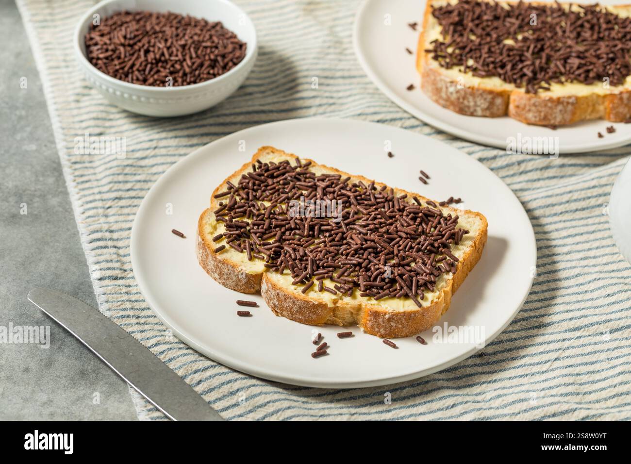 Homemade Dutch Hagelslag Toast with Butter and Chocolate Sprinkles ...