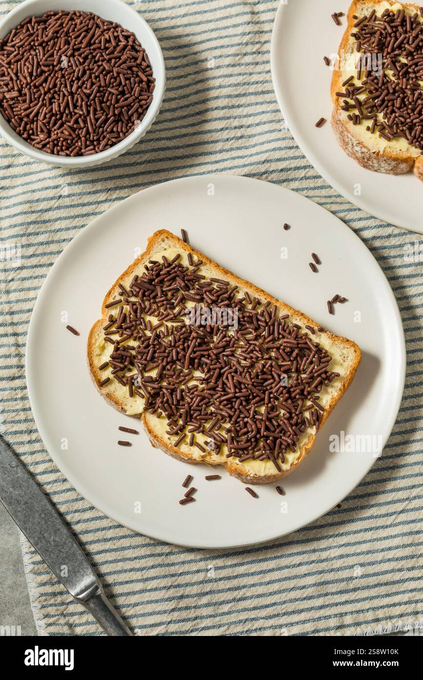 Homemade Dutch Hagelslag Toast with Butter and Chocolate Sprinkles ...