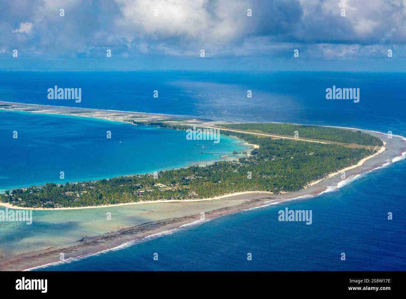 French Polynesia, Tikehau Atoll. Aerial of atoll and airport runway Stock Photo - Alamy