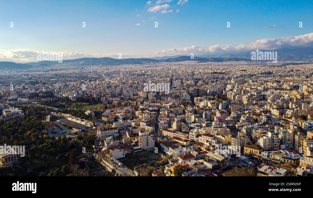 Aerial view of the magnificent city of Athens, capital of Greece ...