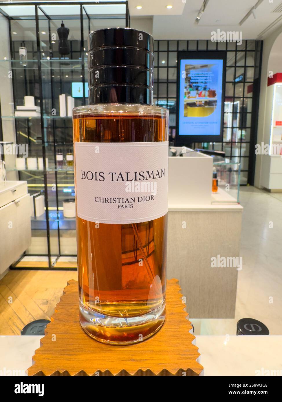 Luxury fragrance display at a Parisian store featuring Bois Talisman ...