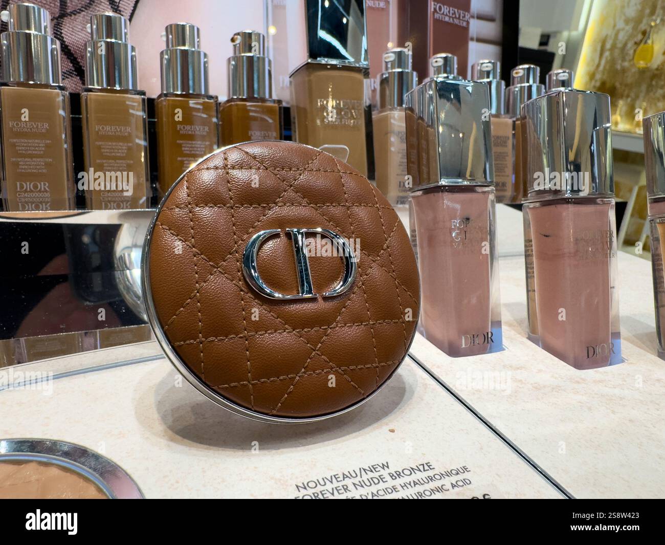 Luxury makeup collection showcased in a beauty store display Stock ...