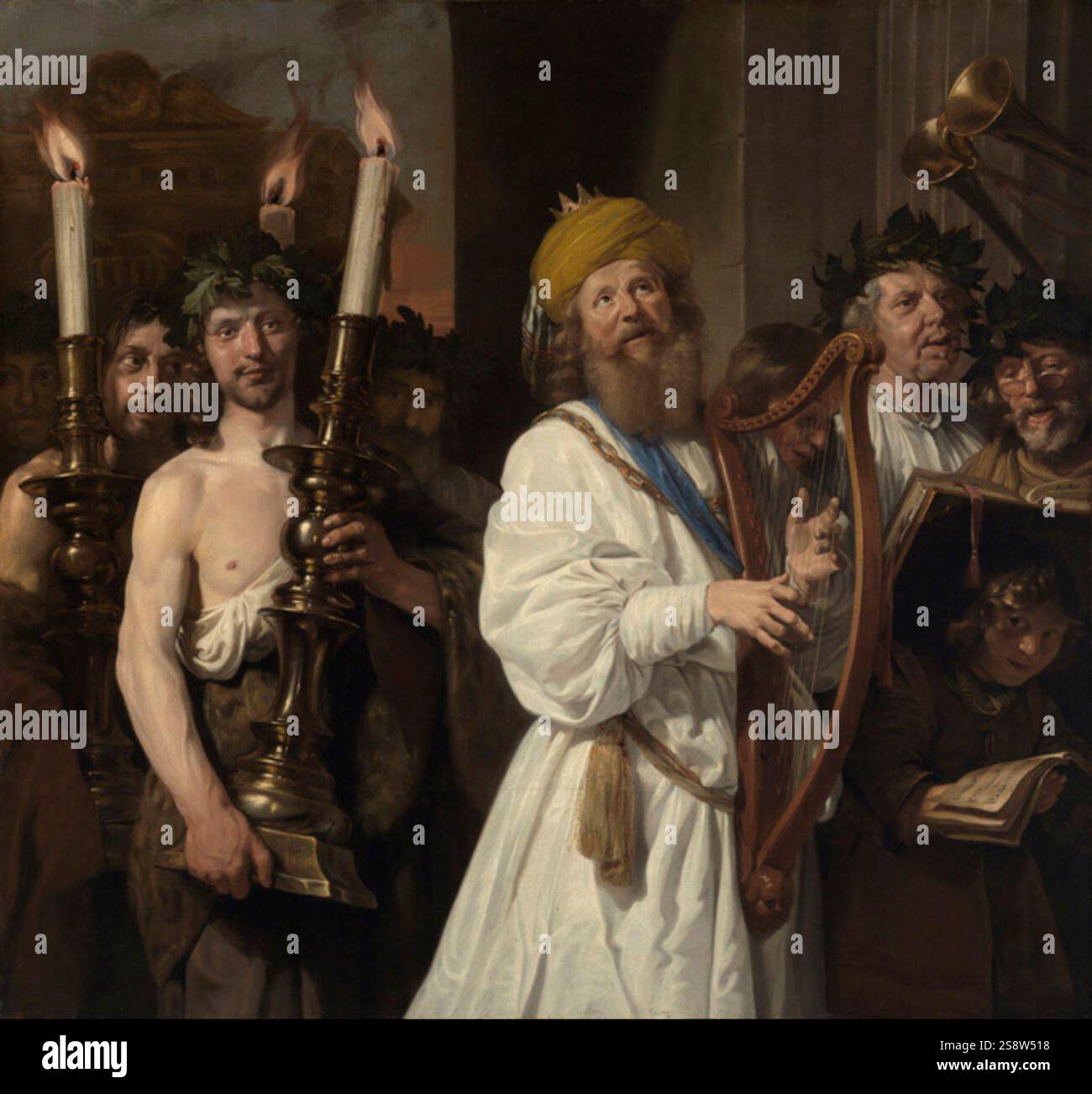 David Playing the Harp 1670 Jan de Bray Stock Photo - Alamy