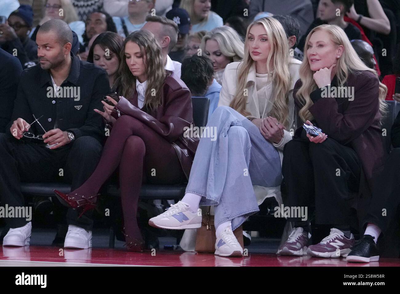 Former NBA player Tony Parker, from front left, Agathe Teyssier, WNBA ...