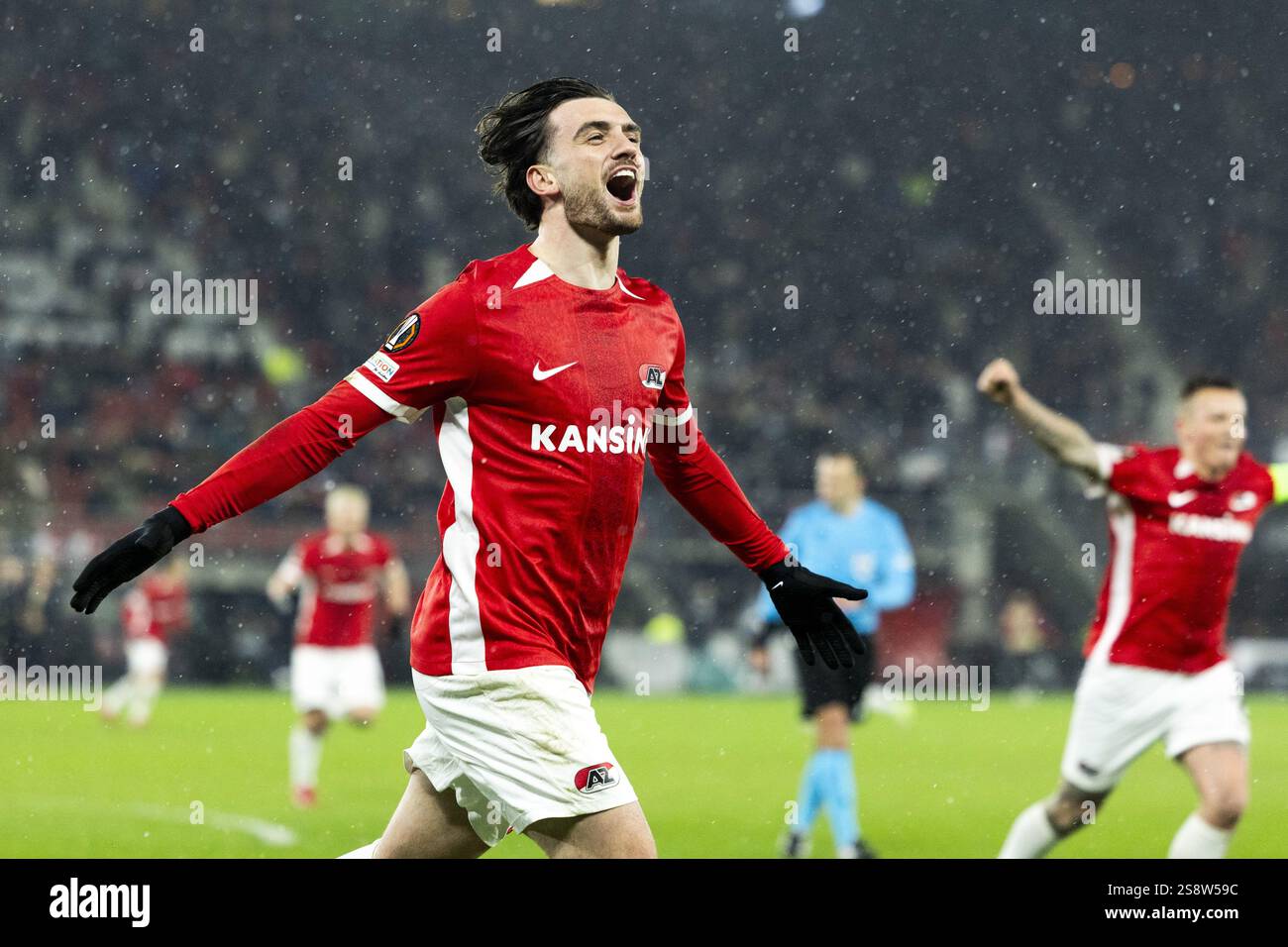 ALKMAAR - Troy Parrott of AZ celebrates the 1-0 during the UEFA Europa ...