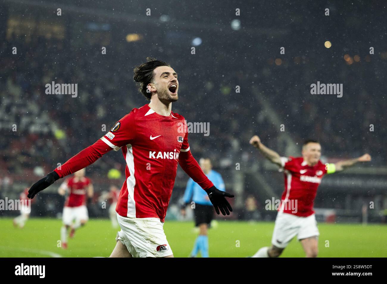 ALKMAAR - Troy Parrott of AZ celebrates the 1-0 during the UEFA Europa ...