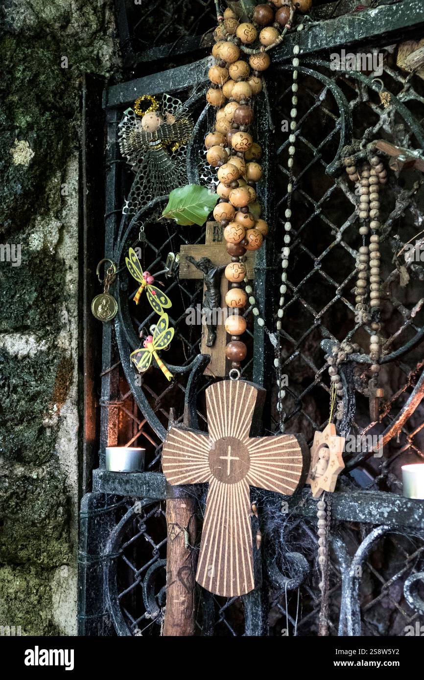 Religious and Christian objects and candles on the Munich Way of St ...